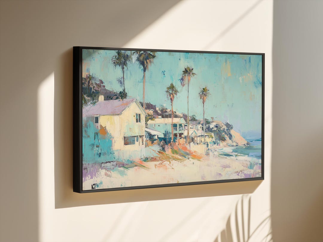 Beach Painting Wall Art | Beach House Artwork | Seaside Town Painting ...