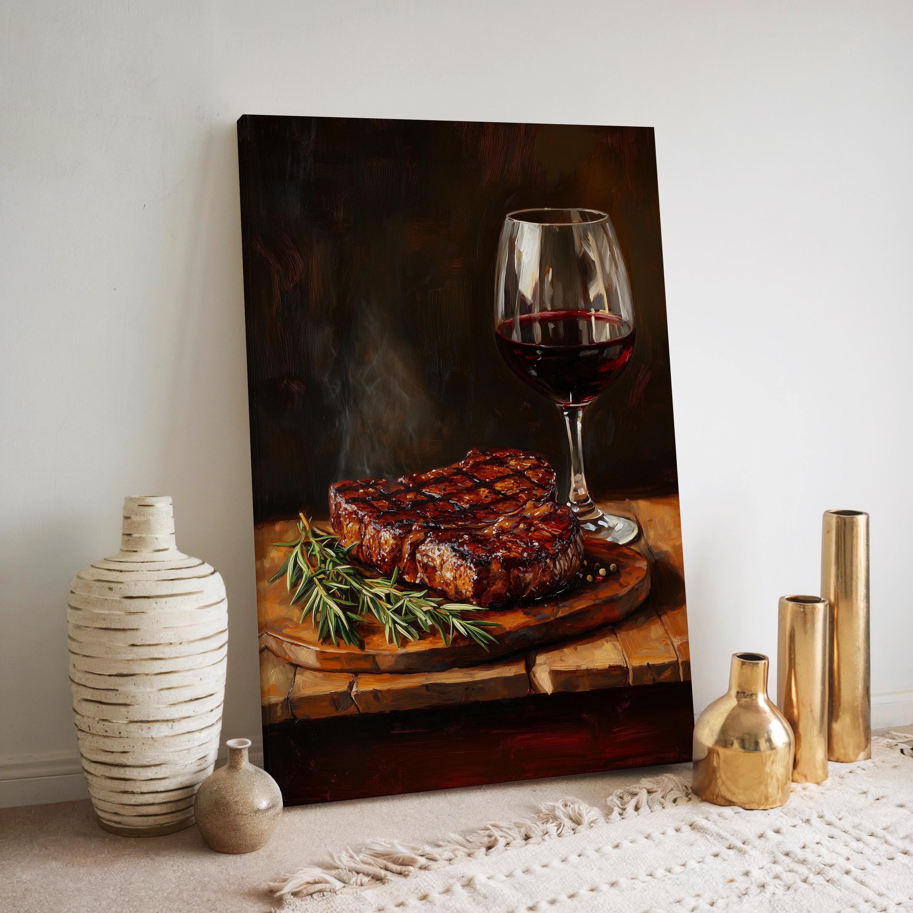 Steak Wall Art | Grilled Meat Painting | Wine and Steak Art | Fine ...