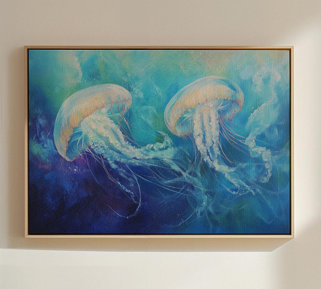 Jellyfish Painting Wall Art Jellyfish Wall Decor Ocean Painting Sea Life Art Underwater Wall Art ...