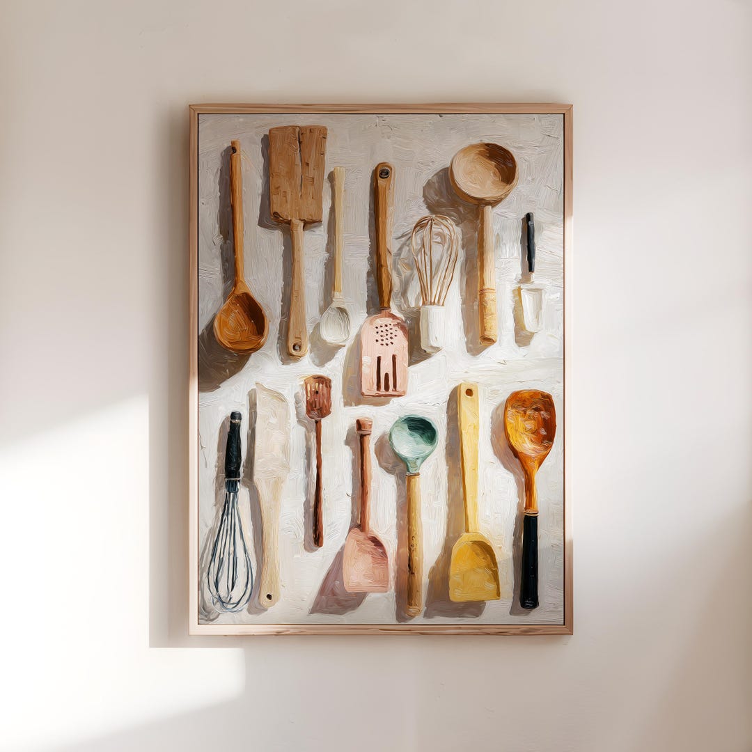 Kitchen Wall Art Print | Rustic Kitchen Decor | Cooking Utensils Painting | Culinary Wall Decor ...