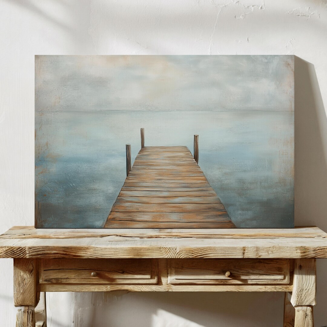 Wooden Dock Painting Wall Art | Seascape Wall Decor | Tranquil Water ...
