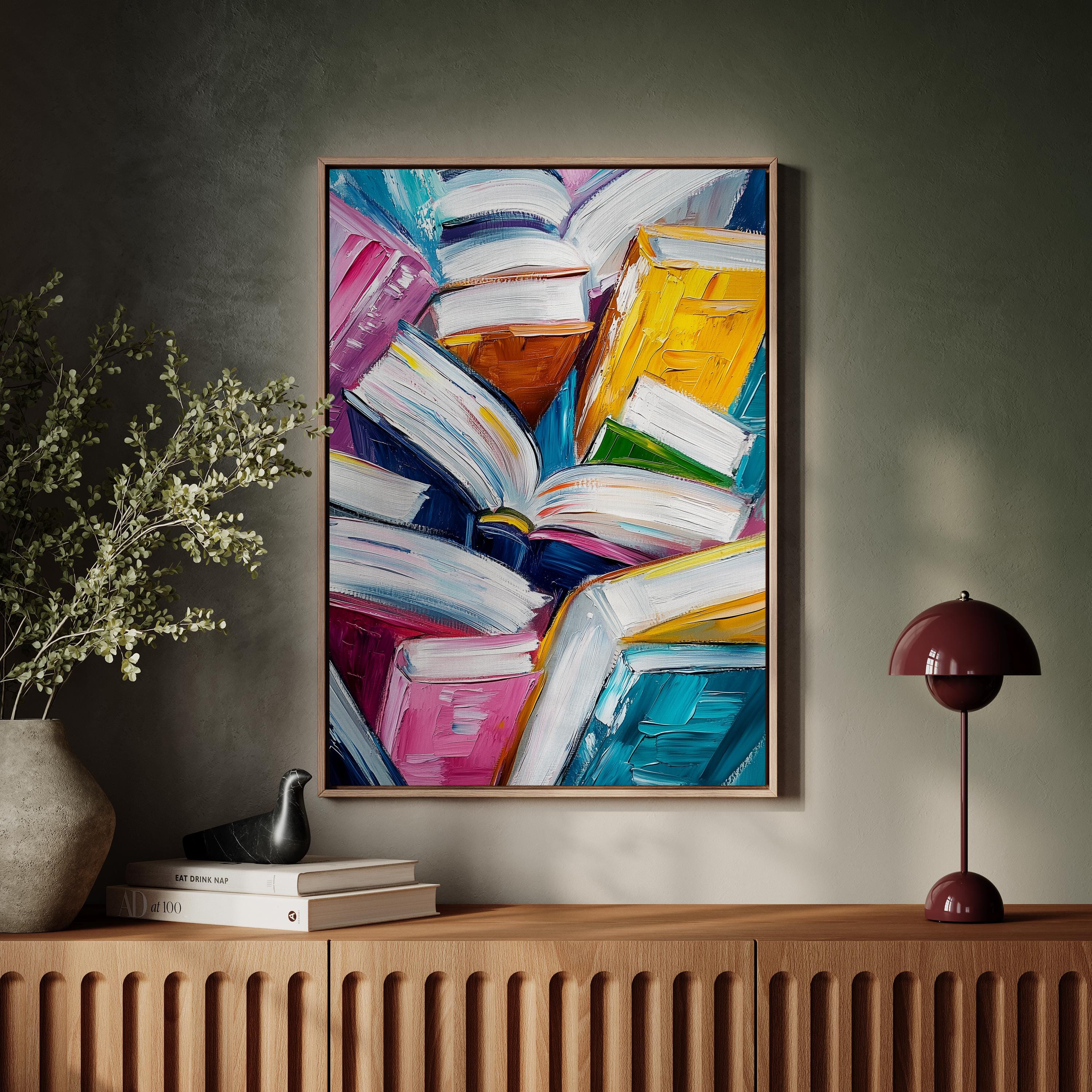 Book Art Print | Abstract Books Painting | Library Decor | Reading Art ...