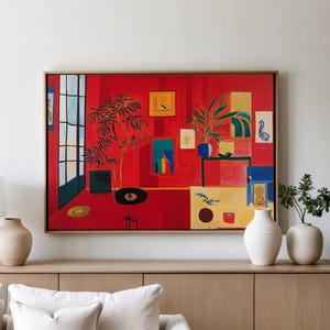 The Red Art Print – Vintage Abstract Oil Painting Print, Mid Century ...