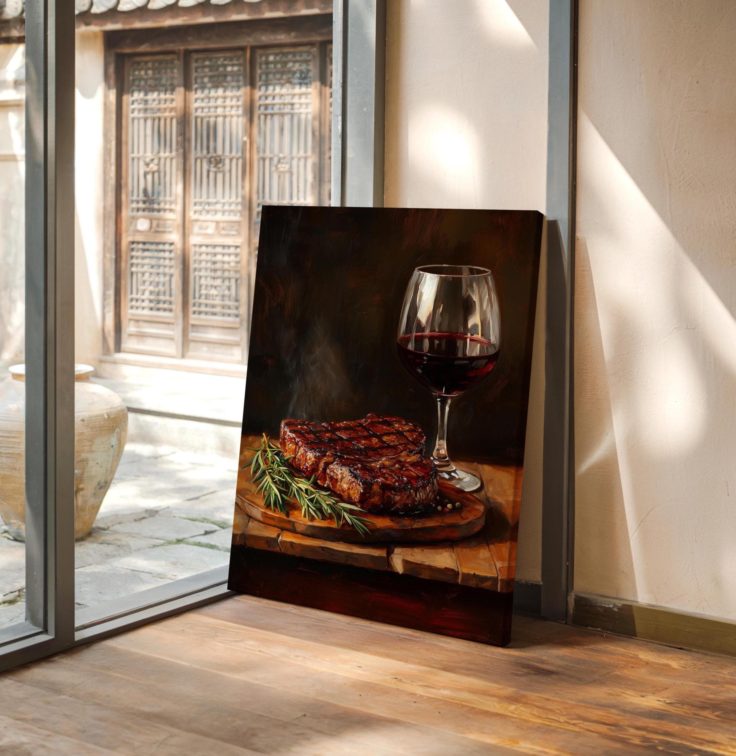 Steak Wall Art | Grilled Meat Painting | Wine and Steak Art | Fine ...