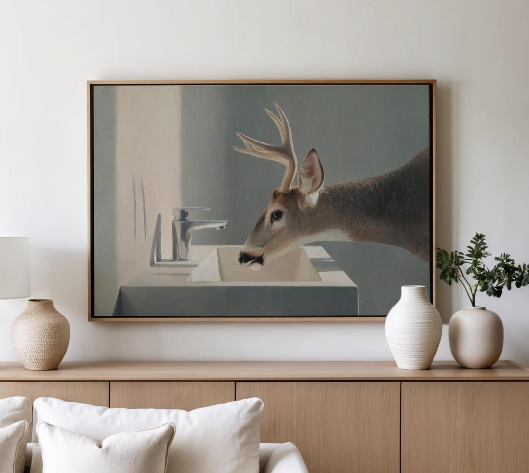 Deer Bathroom Wall Art Print, Minimalist Modern Animal Art, Whimsical ...