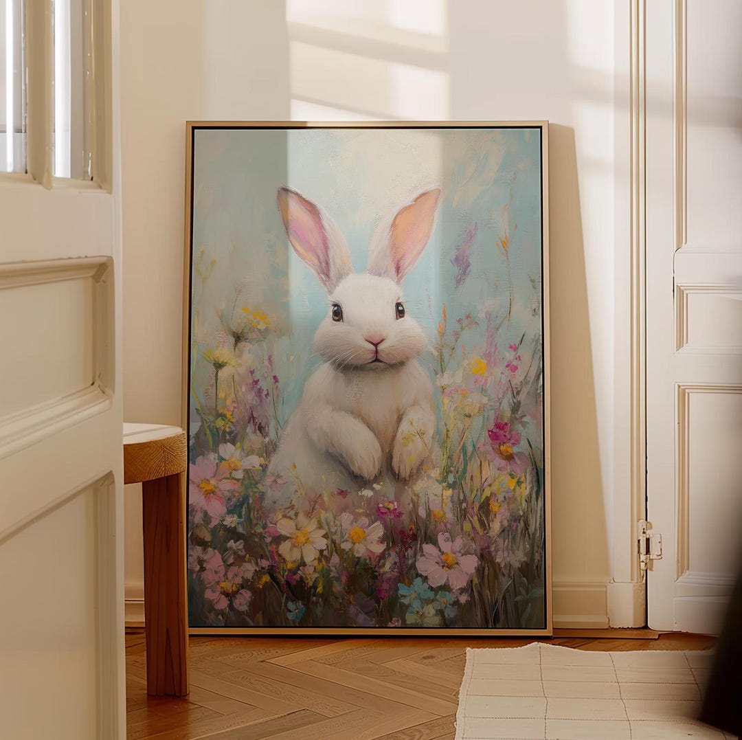 Easter Bunny Painting Wall Art | Whimsical Rabbit Art | Pastel Bunny ...