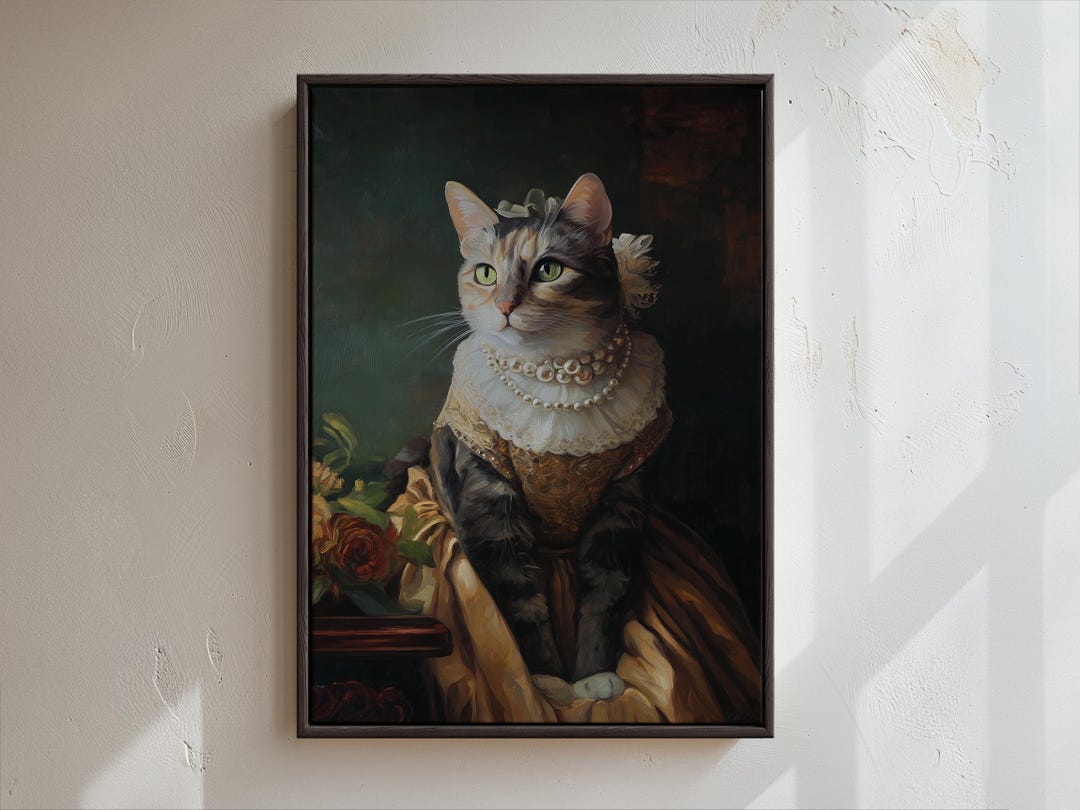 Regal Cat Portrait Painting Print, Renaissance Style Cat Wall Art ...