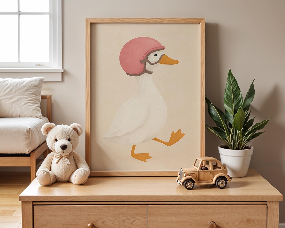 Goose Nursery Wall Art | Pink Helmet Goose Art Print | Whimsical Animal ...