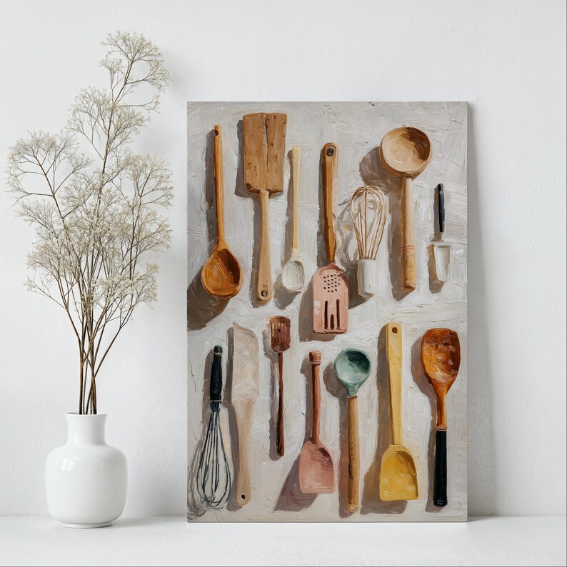 Kitchen Wall Art Print | Rustic Kitchen Decor | Cooking Utensils Painting | Culinary Wall Decor ...