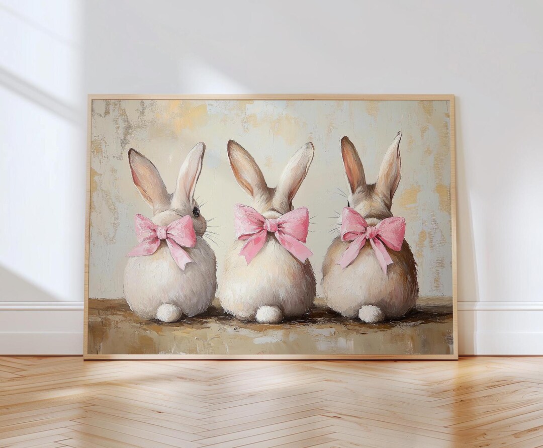 Bunny Painting Wall Art | Rabbit Wall Art | Bunny With Bow Decor ...
