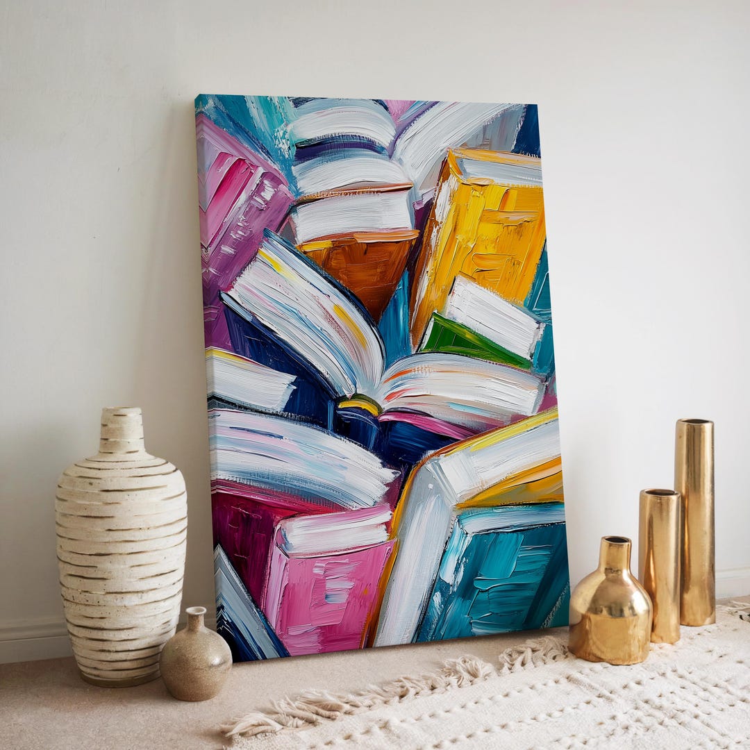 Book Art Print | Abstract Books Painting | Library Decor | Reading Art ...