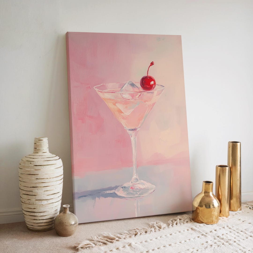 Pink Martini Print Wall Art | Pastel Cocktail Painting Wall Decor ...