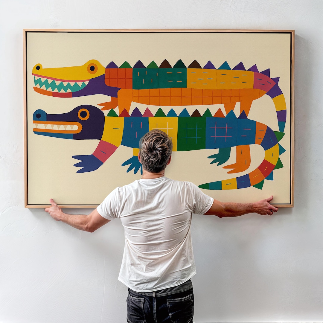 Whimsical Rainbow Crocodile Art Print – Colorful Jungle Nursery Wall ...