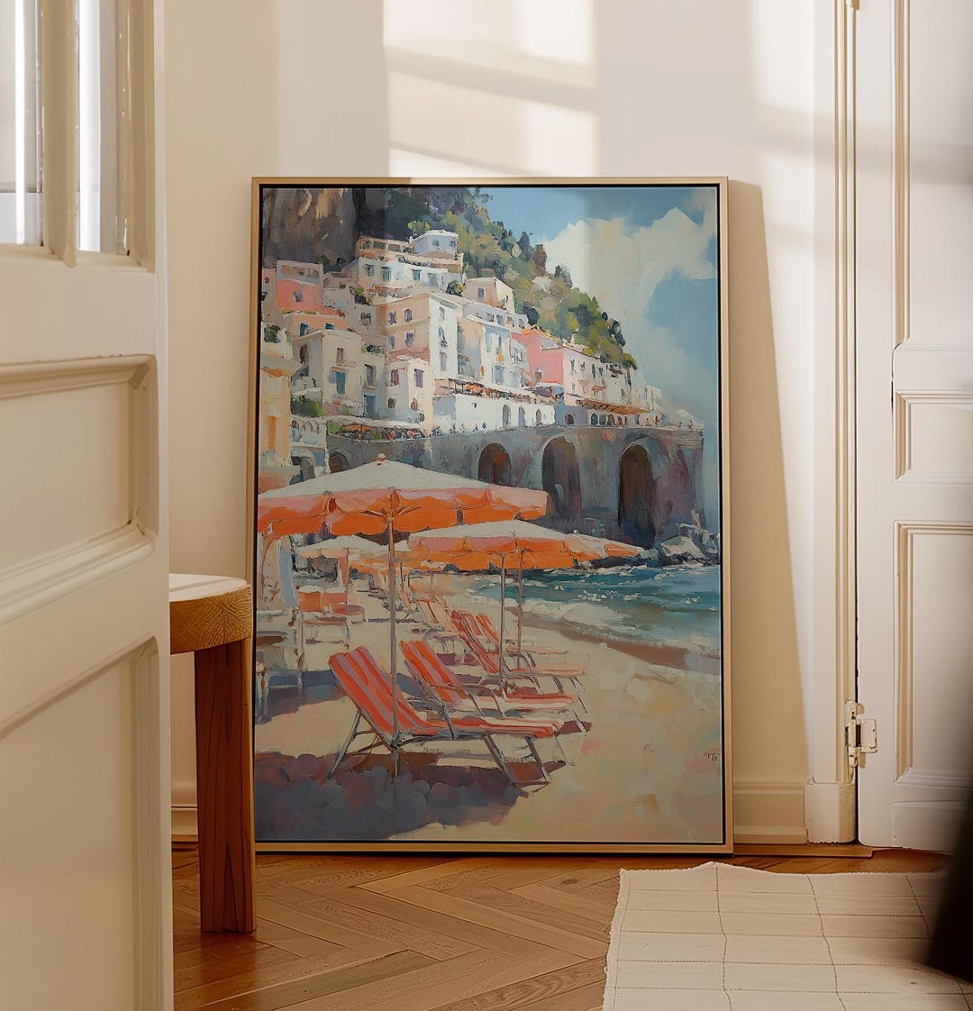 Beach Painting Print Wall Art | Beach Scene Artwork | Seaside Town ...