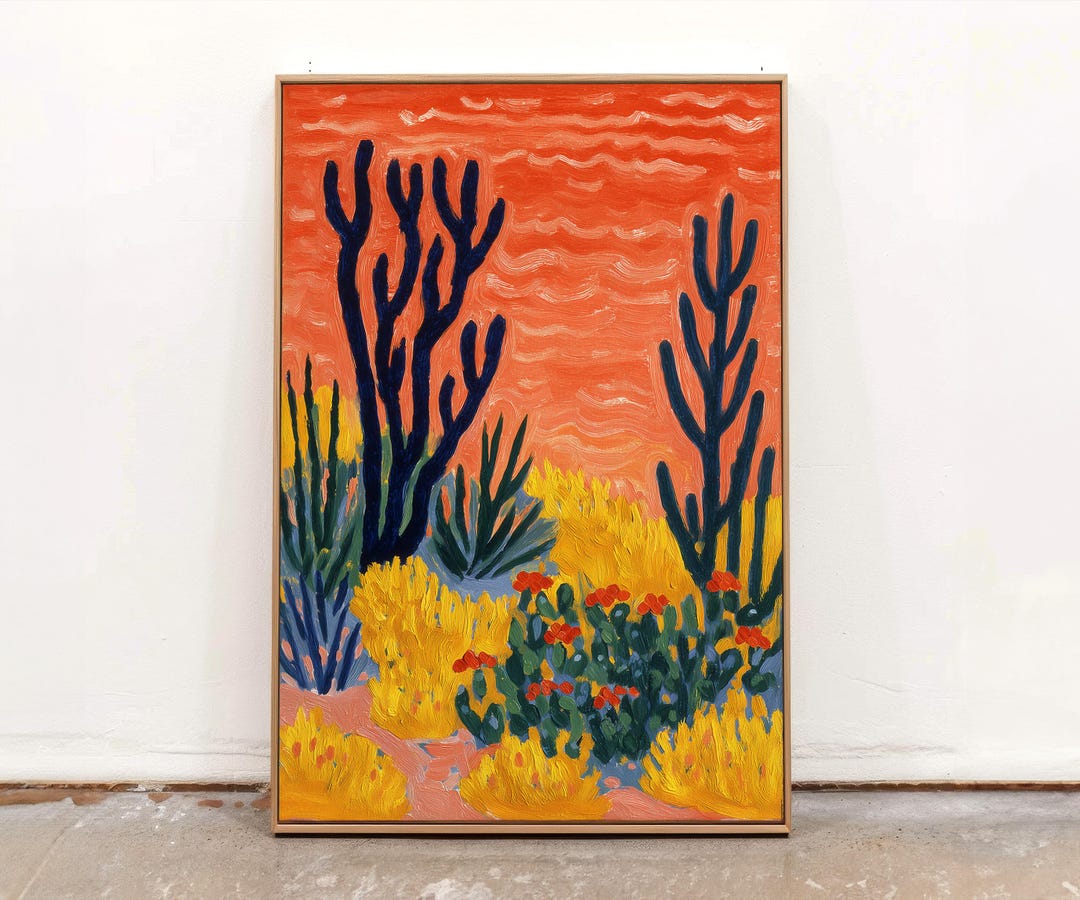 Vibrant Cactus Desert Wall Art Print, Southwest Painting, Boho Desert ...