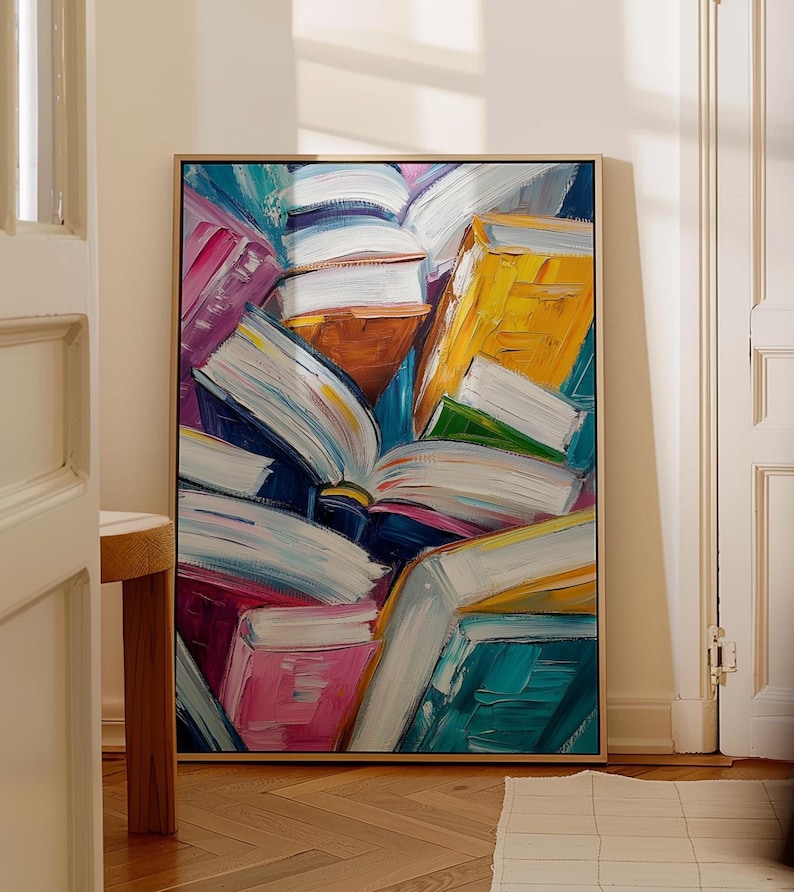 Book Art Print | Abstract Books Painting | Library Decor | Reading Art ...