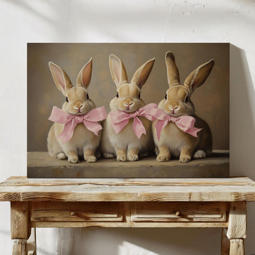 Bunny Painting Wall Art | Rabbit Wall Art | Bunny With Bow Decor ...