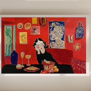 The Red Art Print – Vintage Abstract Oil Painting Print, Mid Century ...