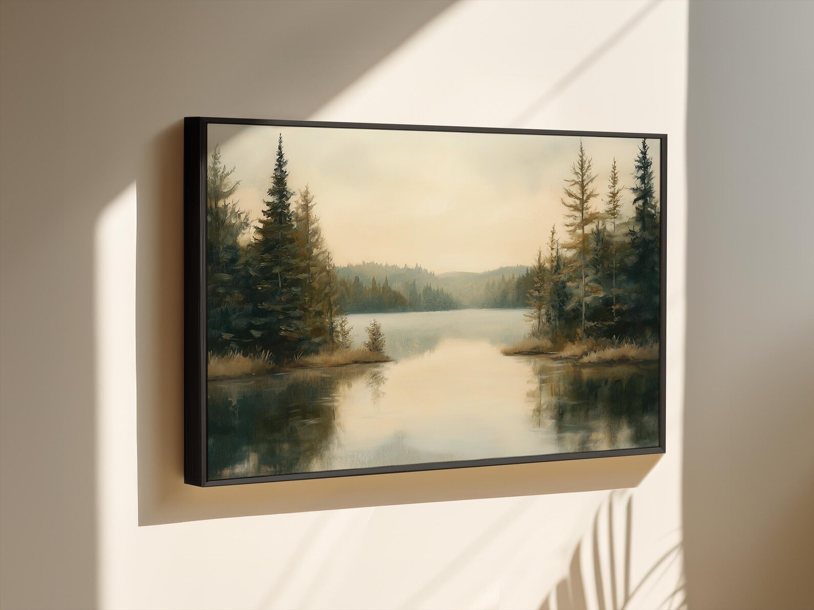 Calm Lake Landscape Painting Print | Serene Nature Print | Misty ...