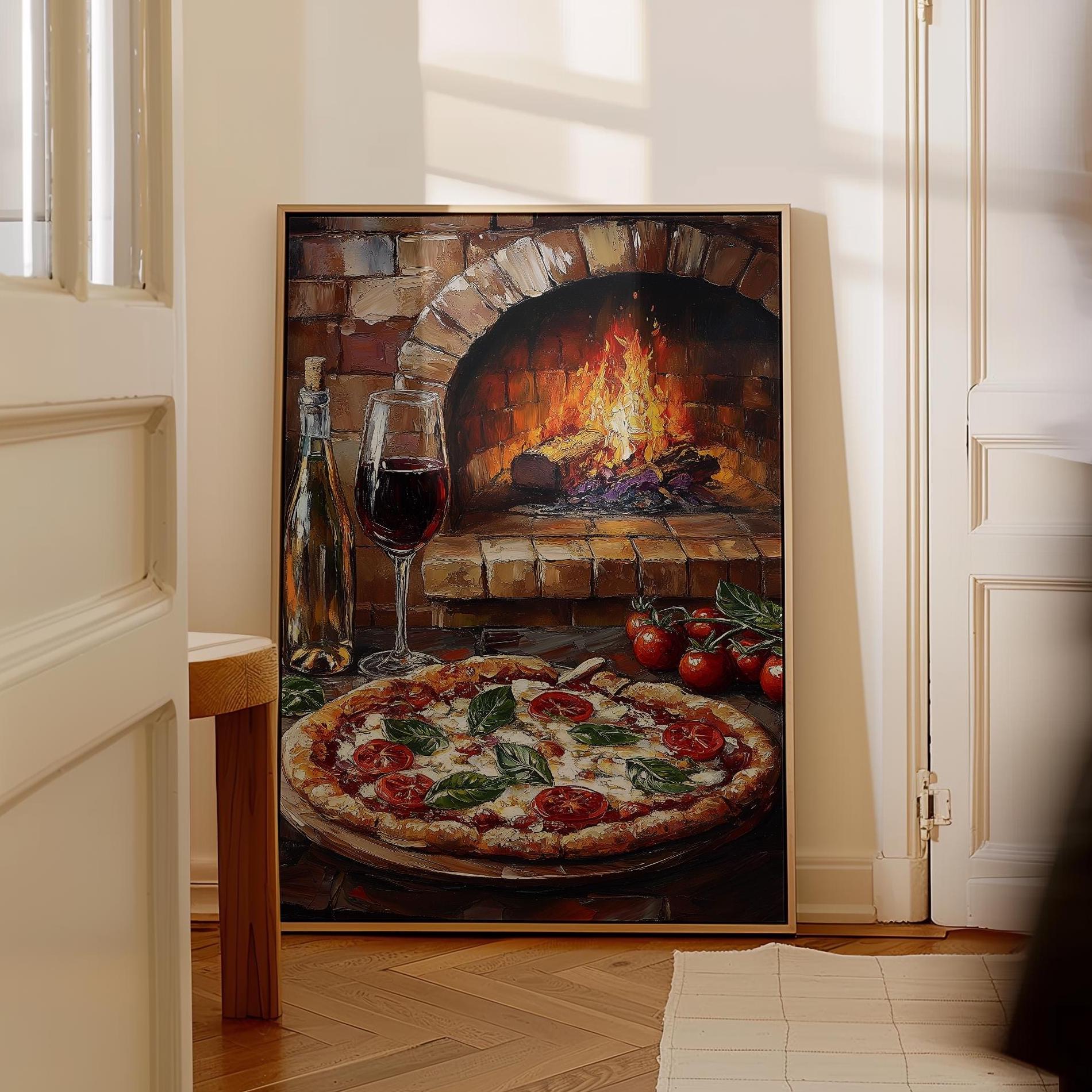 Rustic Pizza Painting Print | Wine and Pizza Decor | Italian Kitchen ...