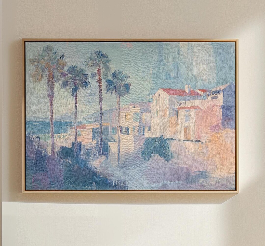 Beach Painting Wall Art | Beach House Artwork | Seaside Town Painting ...
