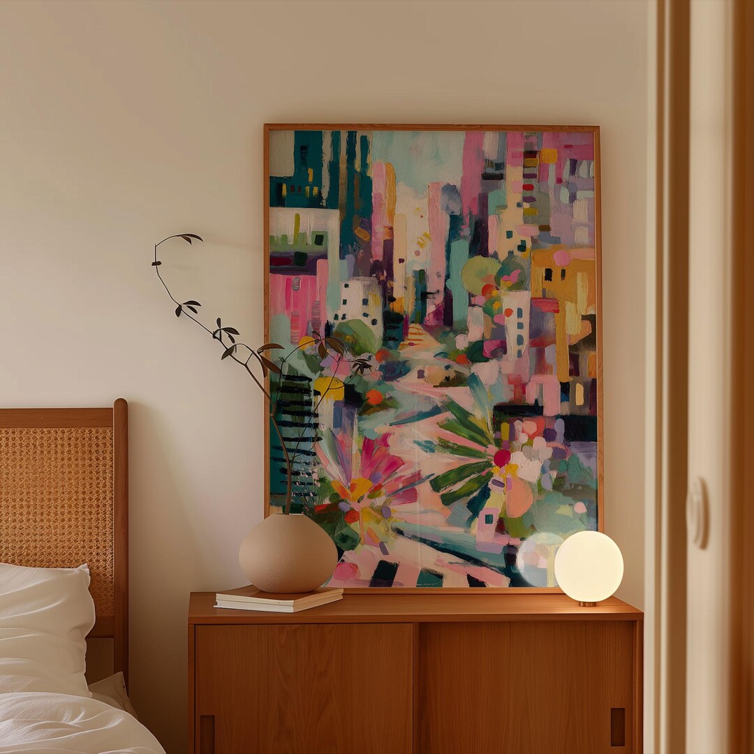 Colorful Abstract Cityscape Wall Art Print, Modern Urban Landscape ...