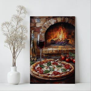 Rustic Pizza Painting Print | Wine and Pizza Decor | Italian Kitchen ...