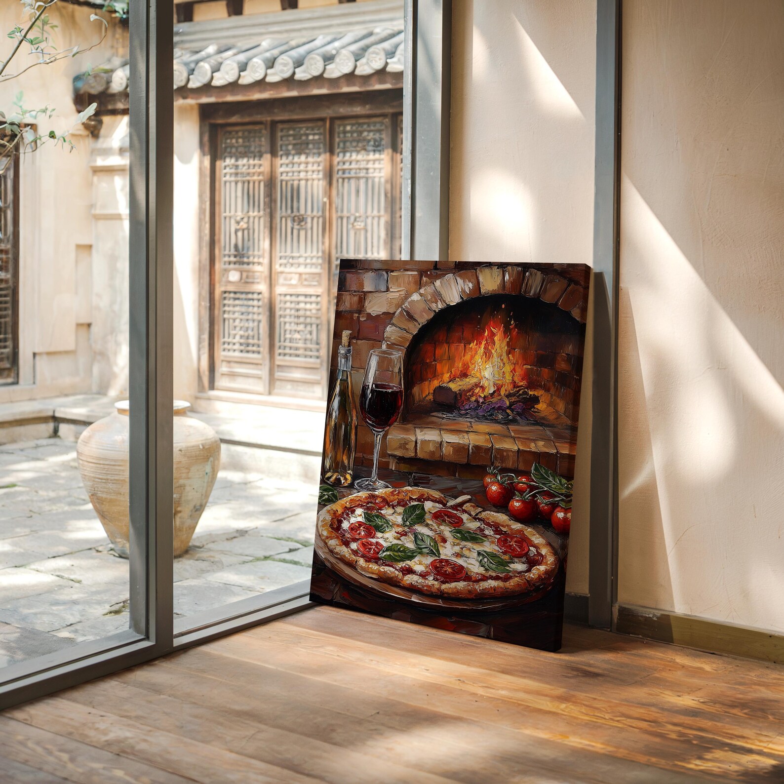 Rustic Pizza Painting Print | Wine and Pizza Decor | Italian Kitchen ...