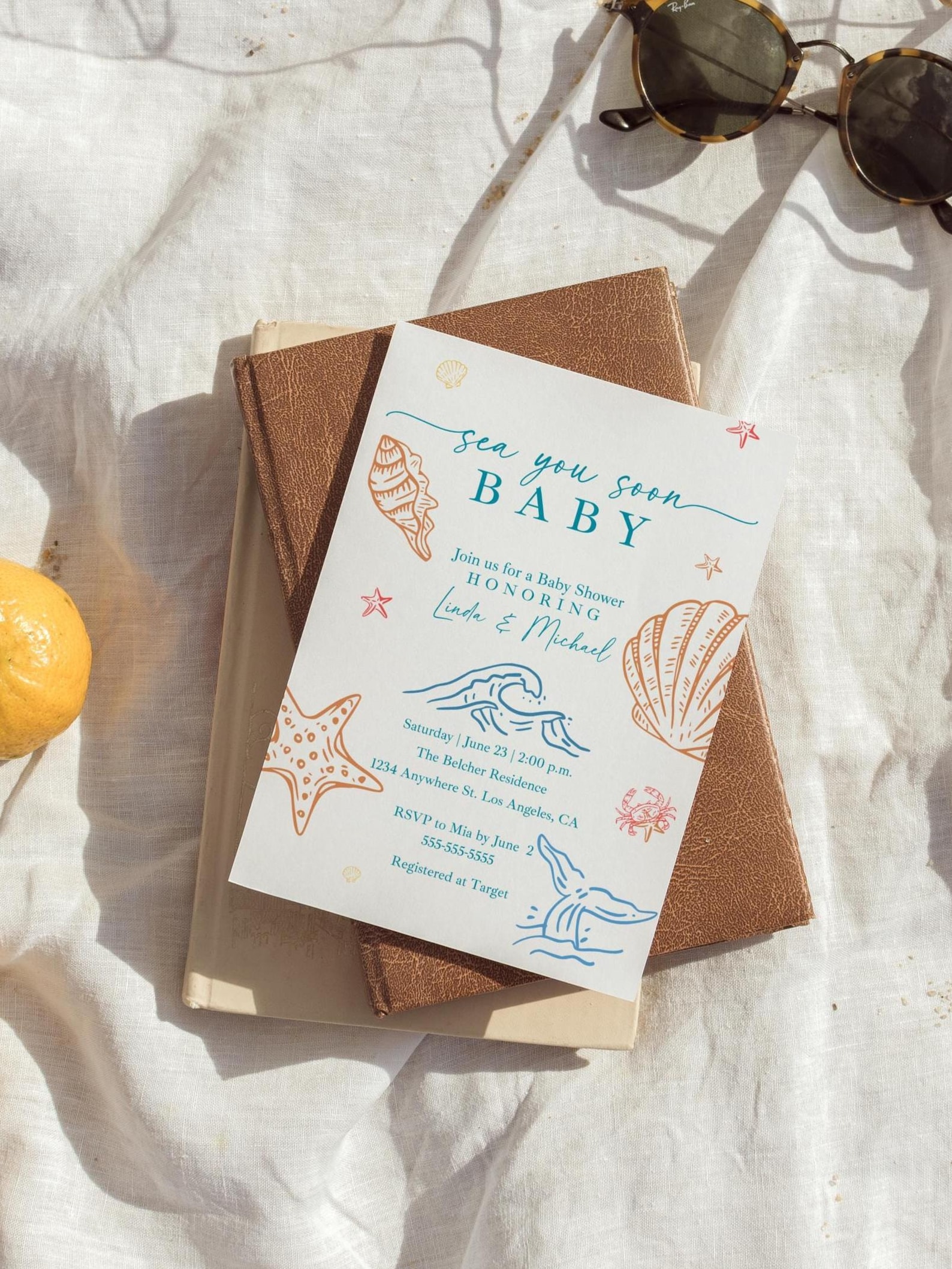 Beach Baby Shower Invitation Set: Hand-drawn Ocean Theme (digital ...