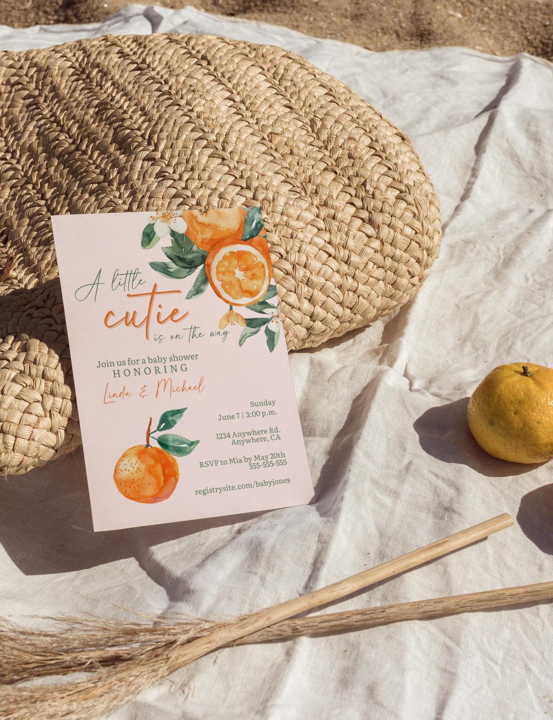 Little Cutie Baby Shower Invitation: Orange Citrus Theme (digital ...