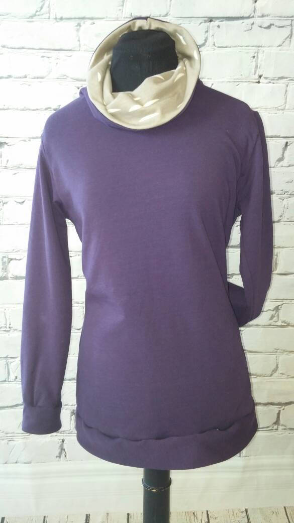 Purple Funnel Neck Sweatshirt with Gray Print