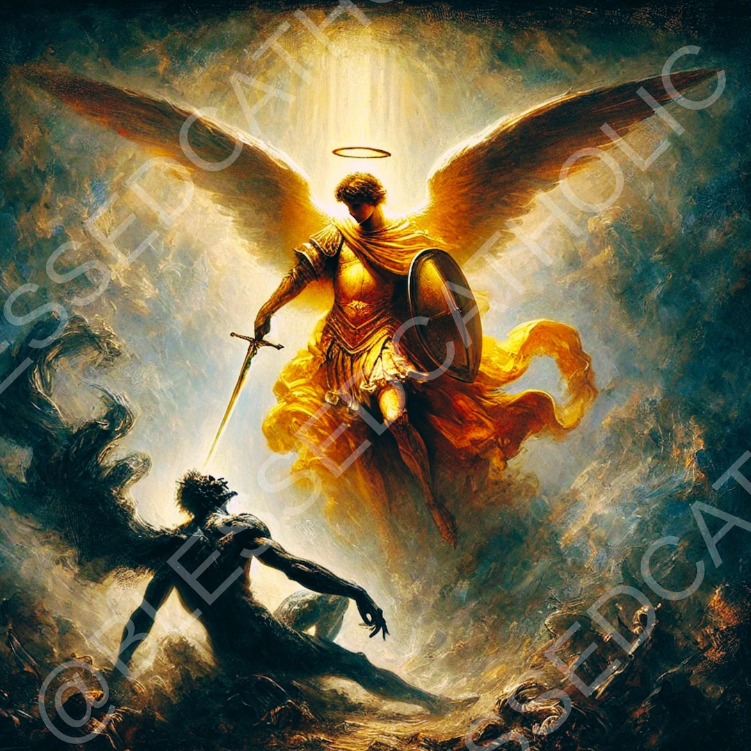 Saint Michael Defeating Satan Art: Catholic Military Patron Saint ...