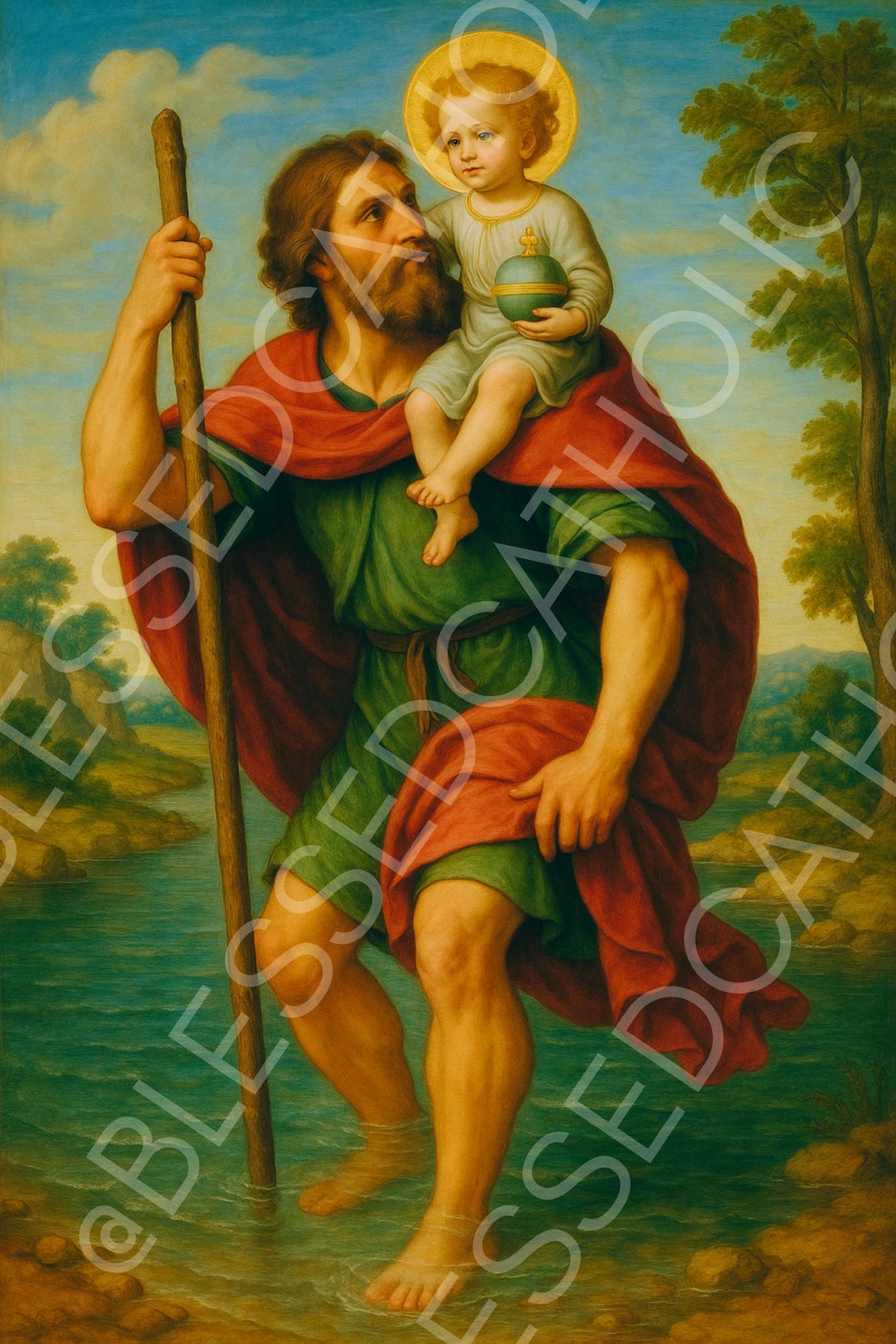 Classic Saint Christopher Digital Art – Catholic Wall Decor | Christian ...