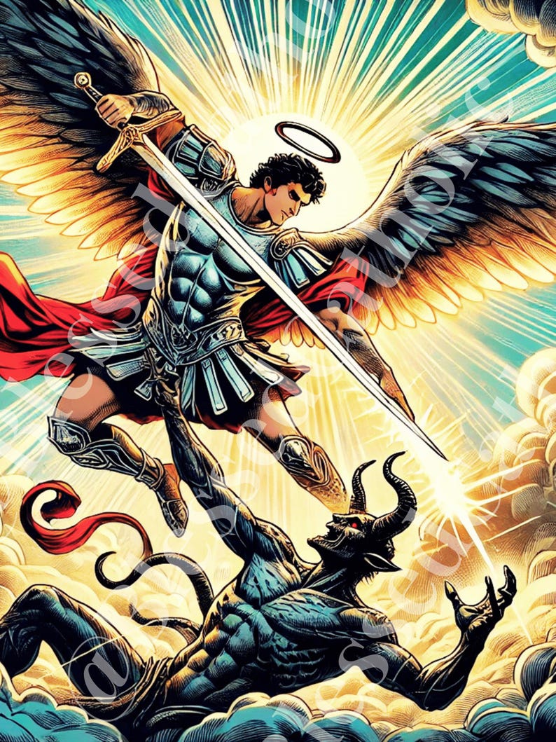 Saint Michael Archangel Comic Art: Military Patron Saint (digital ...