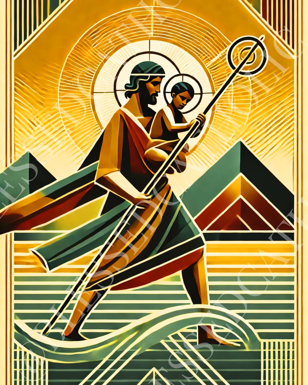 Saint Christopher Art Deco Style Instant Download Artwork | Patron ...