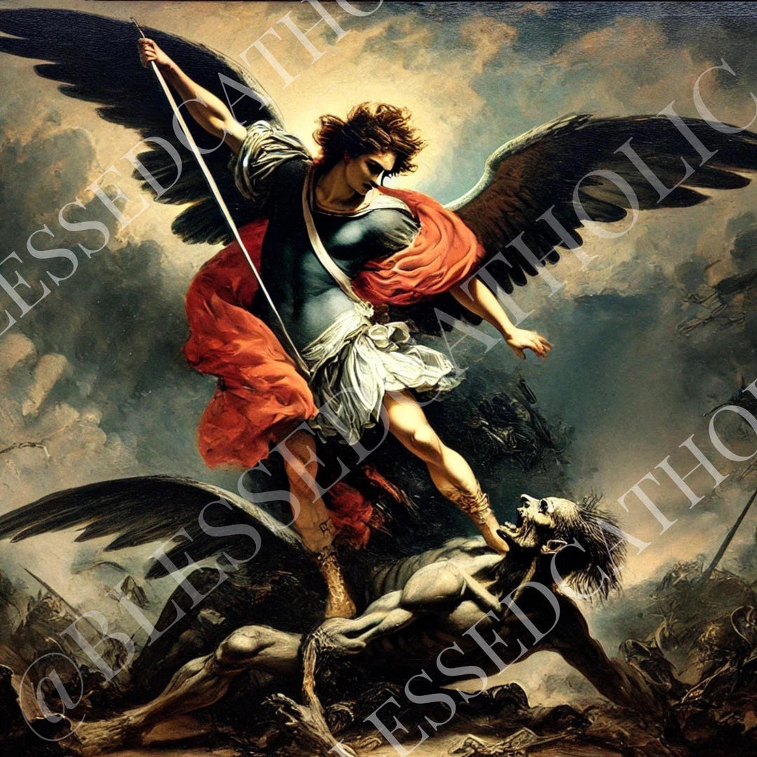 St. Michael Slaying Satan Art: Catholic Military Patron Saint (digital ...