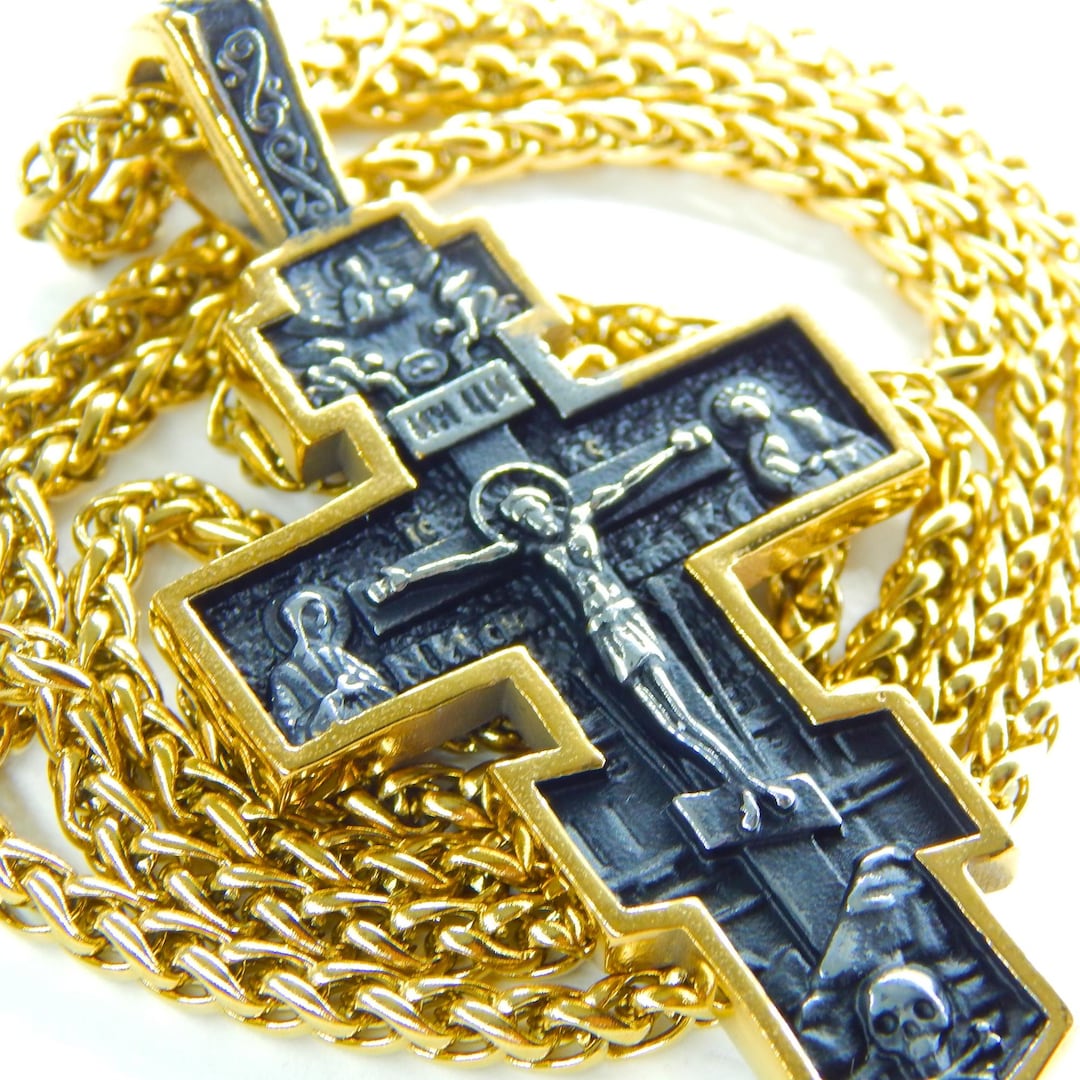 Memento Mori Christian Orthodox Crucifix Necklace | Gold and Silver ...