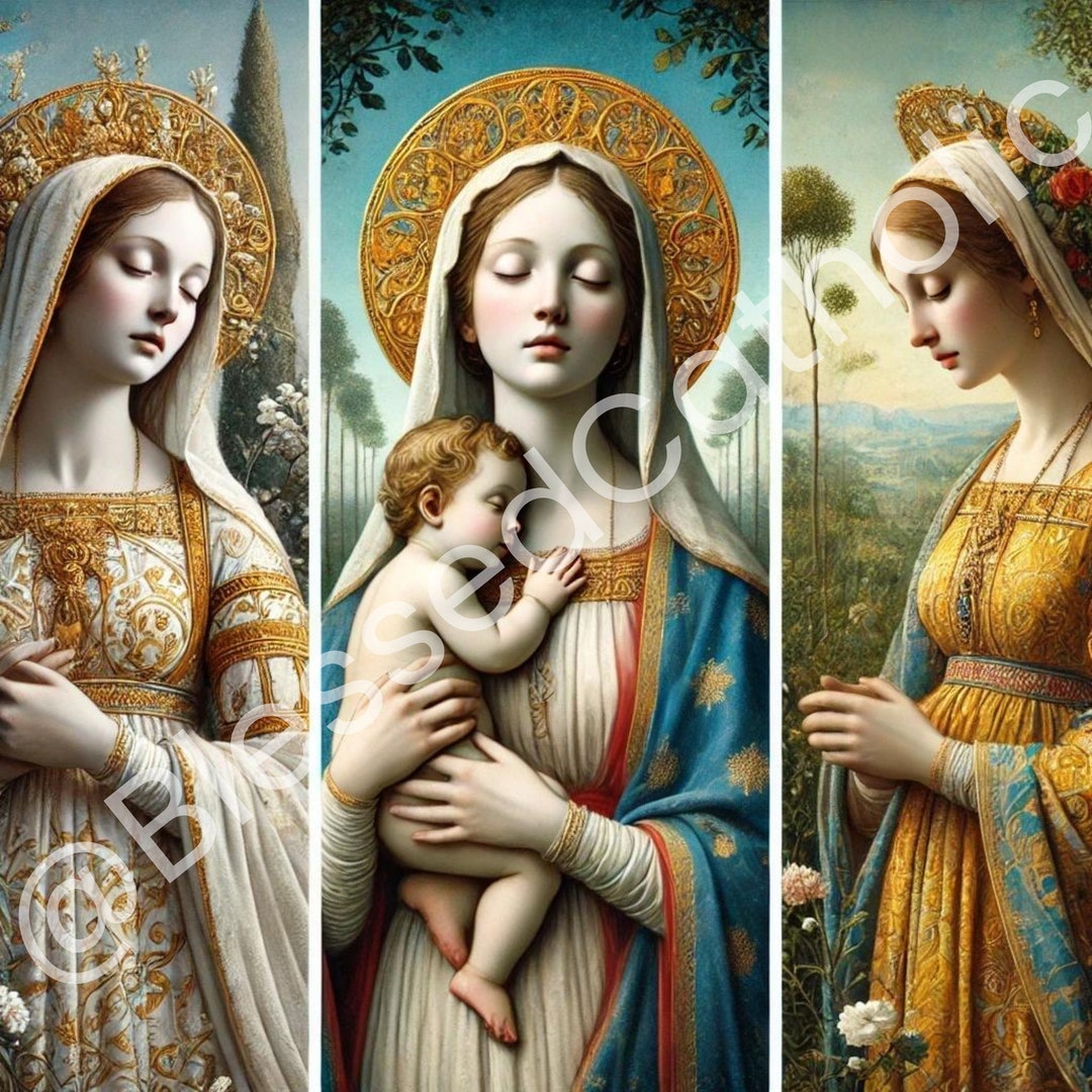 Virgin Mary Renaissance Style Digital Art Bundle | Catholic Triptych ...