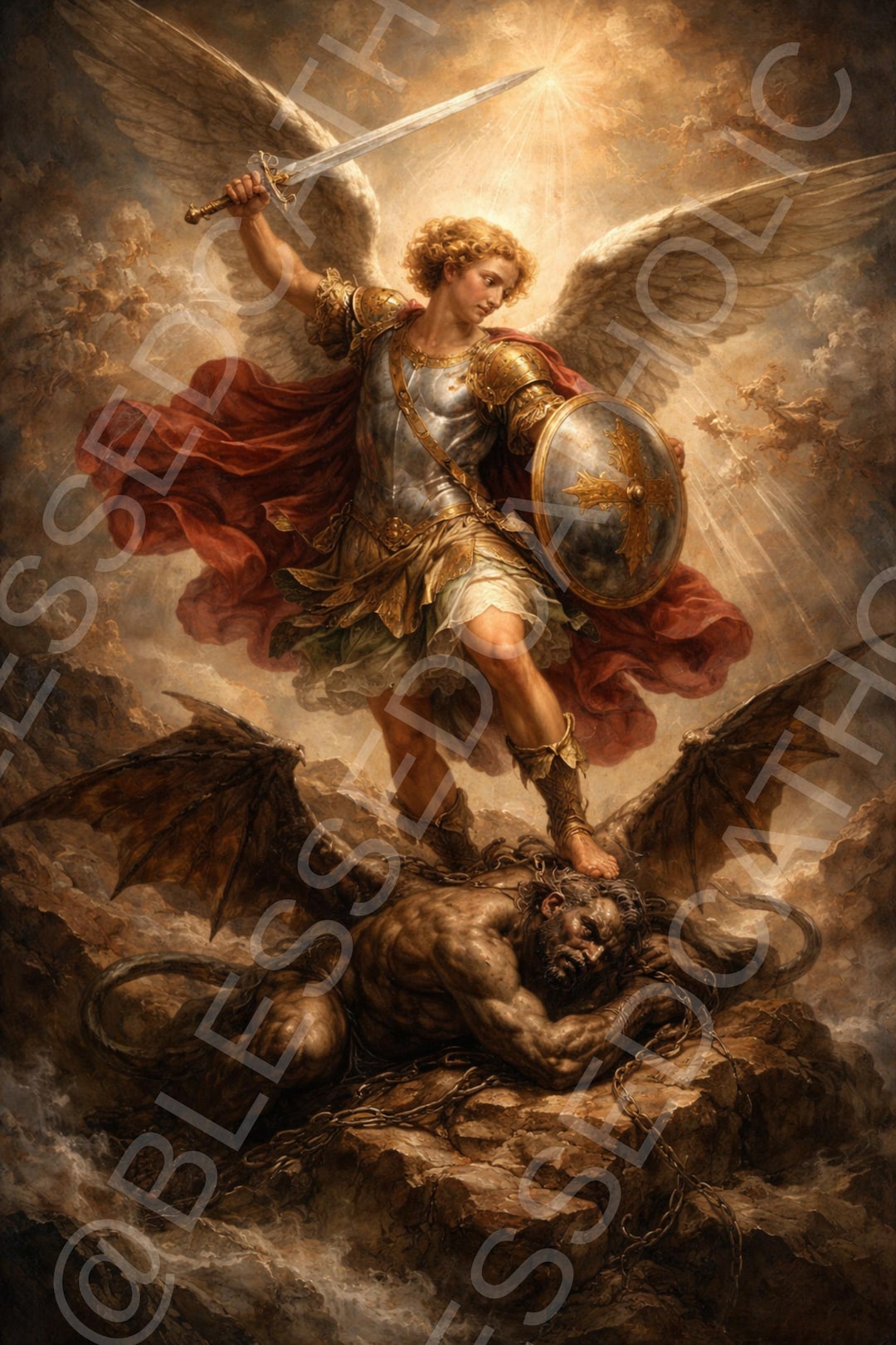 Saint Michael Slaying Satan Catholic Art – Archangel Michael Defender ...