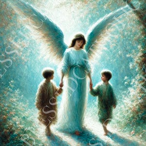 Guardian Angel With Children Art: Catholic Patron Saint Image (digital ...