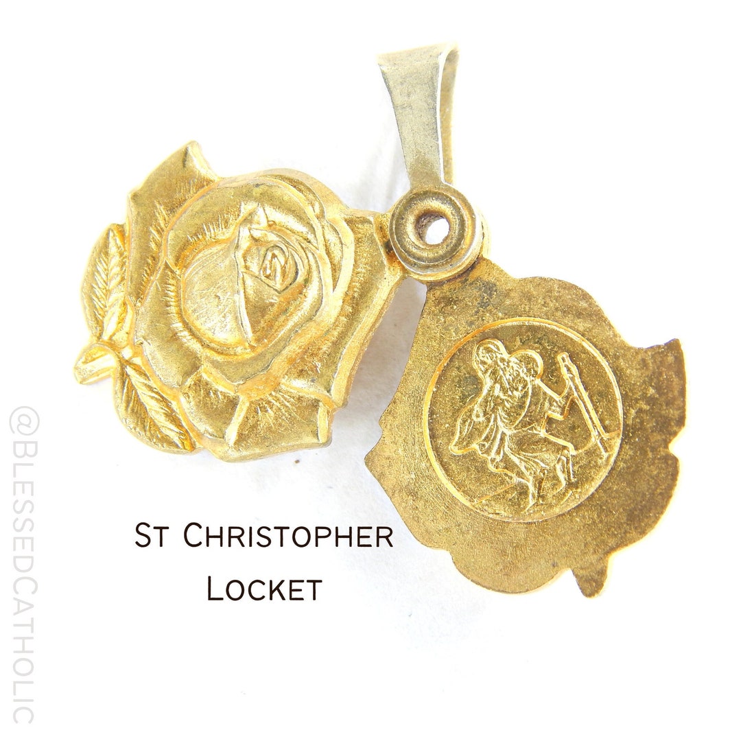Vintage Saint Christopher - Our Lady of Banneux Catholic Locket Medal ...