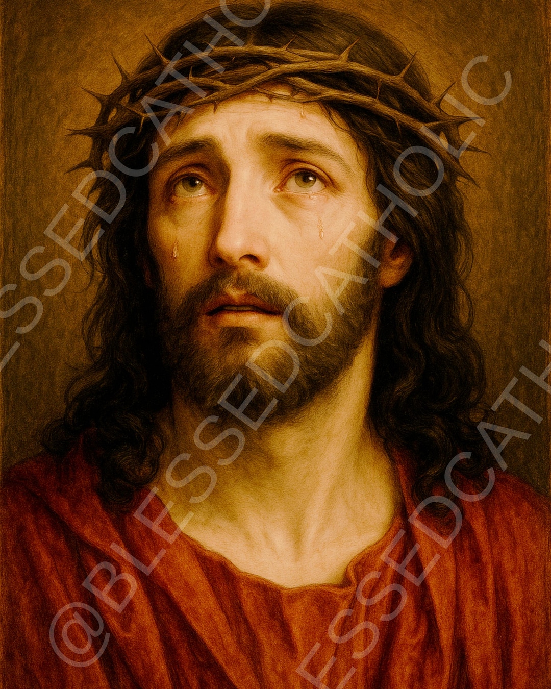 Jesus With Crown of Thorns Art: Traditional Catholic Portrait (digital ...
