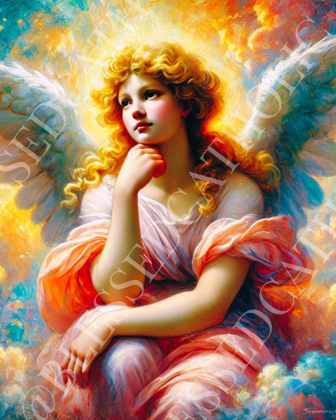 Guardian Angel Downloadable Image | Raphael Style Thinking Angels ...