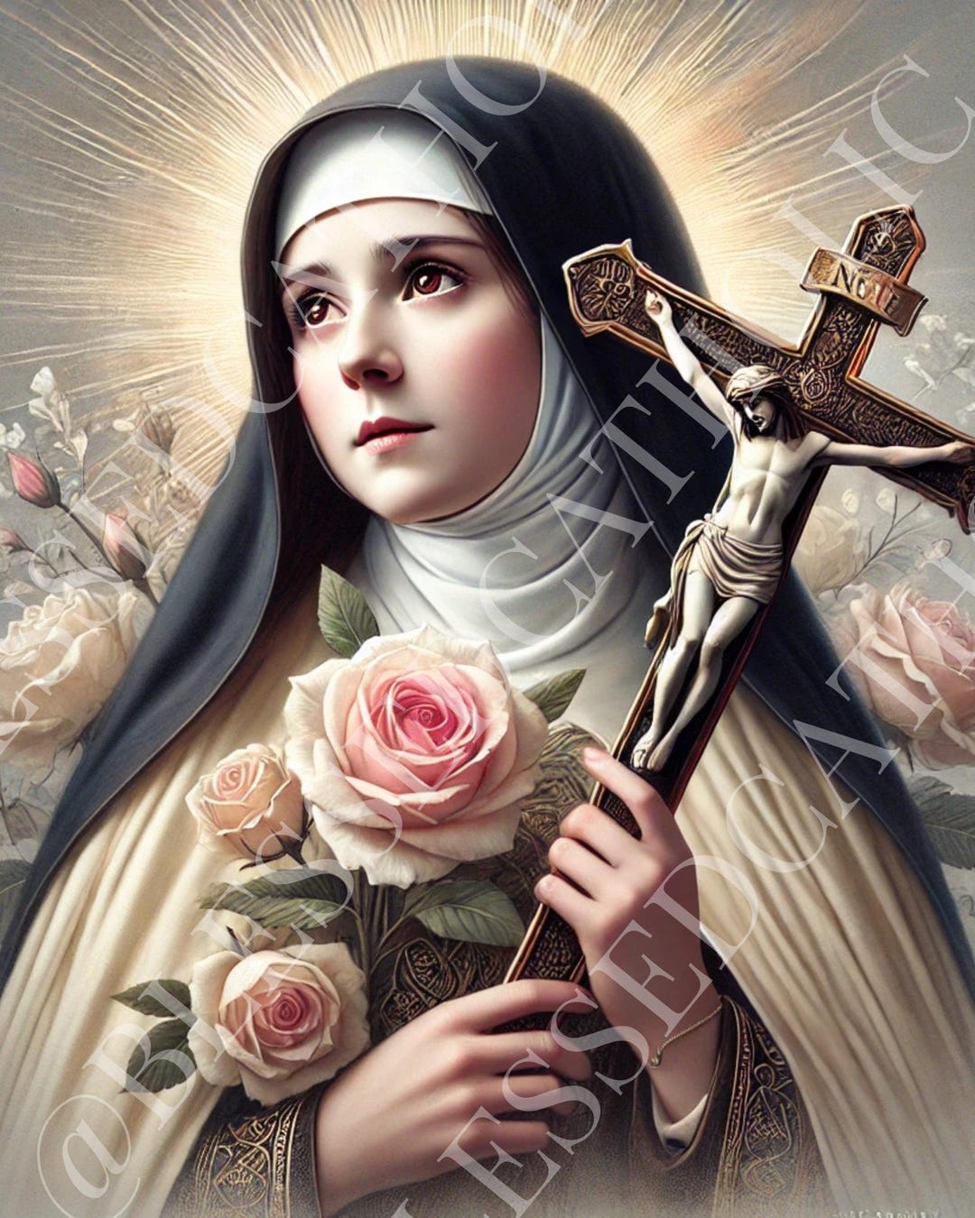 Saint Therese Digital Downloadable Art | Patron Saint Printable Artwork | Catholic Saint Digital ...