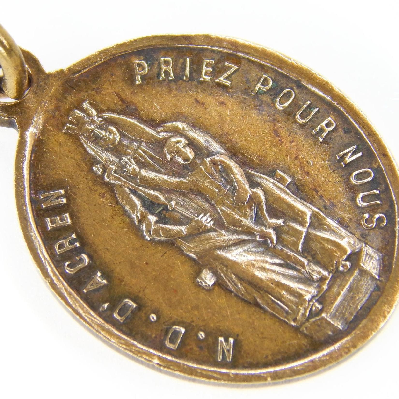 Antique Notre Dame D'acren Medal: French Bronze Virgin Mary Medallion ...