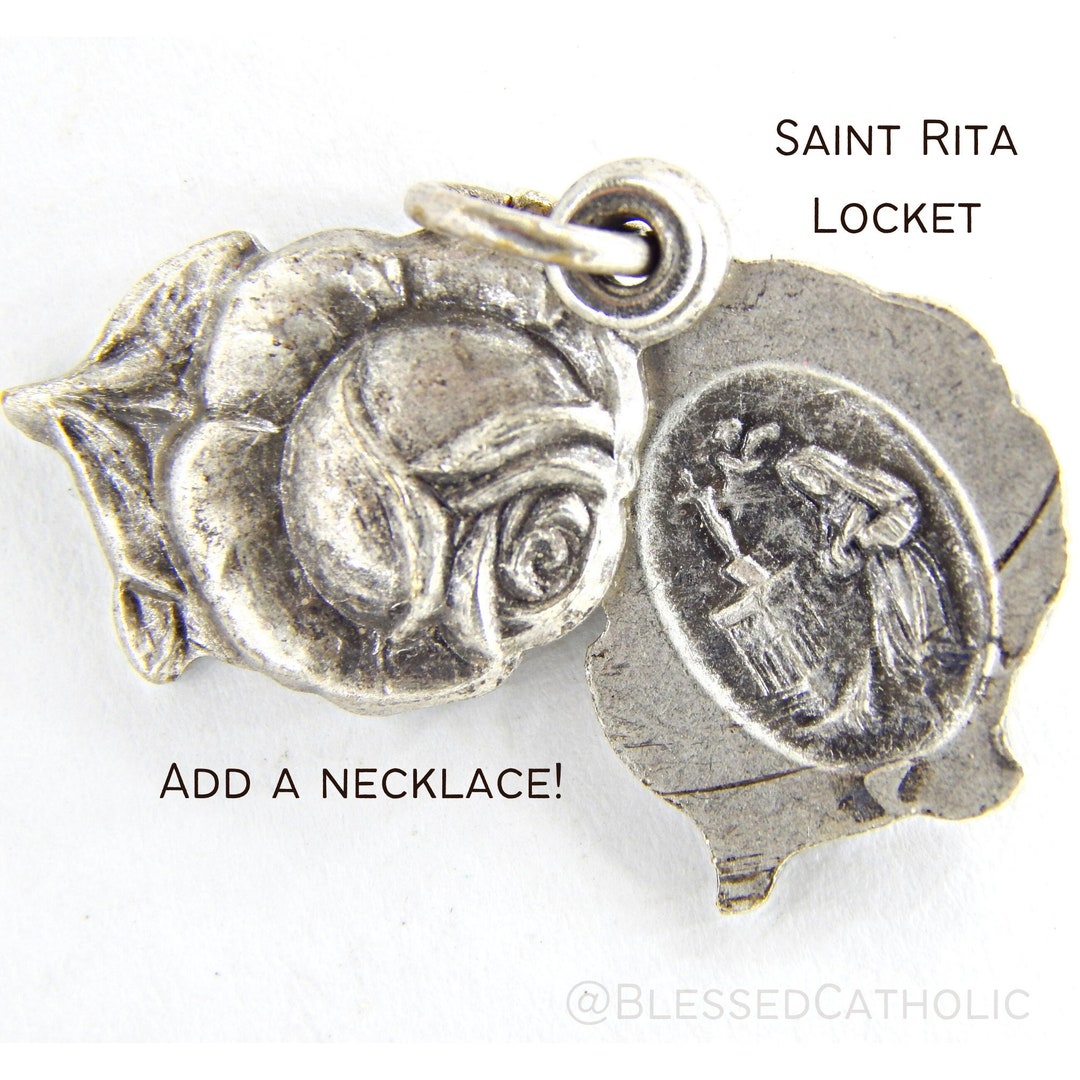 Vintage Saint Rita St Anthony Flower Shaped Catholic Locket Medal Saint ...