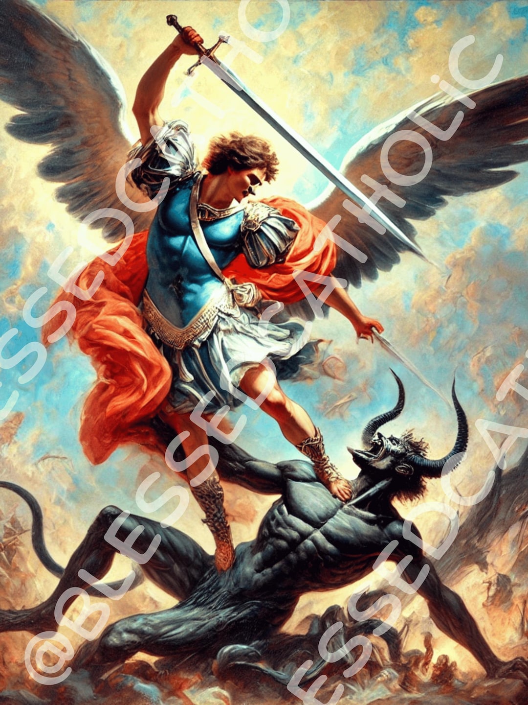 Saint Michael Slaying Satan Art: Military Patron Saint (digital ...
