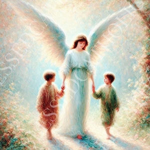 Guardian Angel Walking With Children Digital Downloadable Image ...