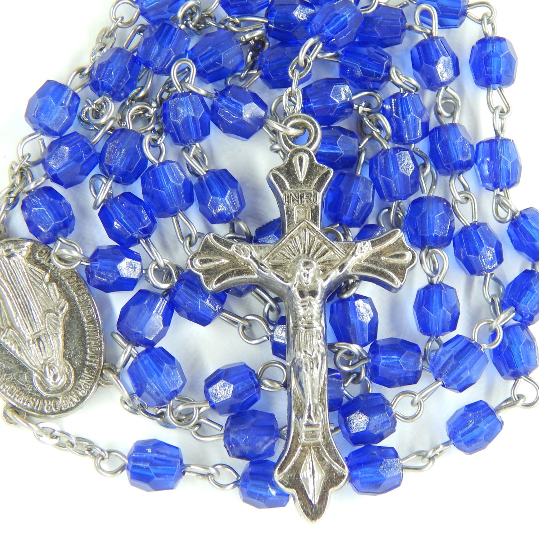 Miraculous Medal Vintage Catholic Rosary | Catholic Blue Prayer Beads ...