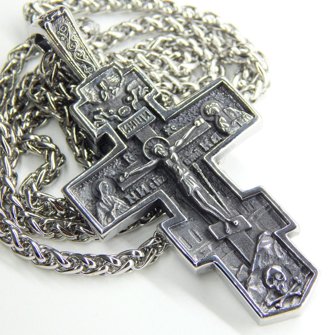 Memento Mori Crucifix Necklace: Silver Christian Orthodox Cross Jewelry ...